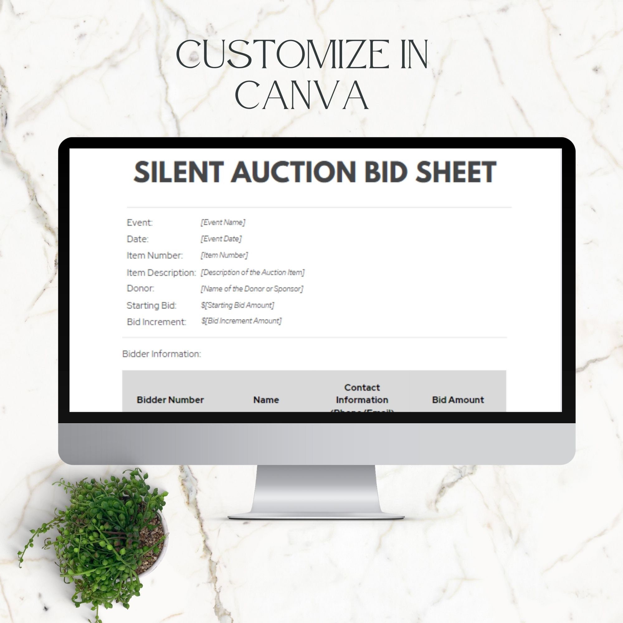 Silent Auction Template Editable Form Silent Auction Bid Sheet Canva ...