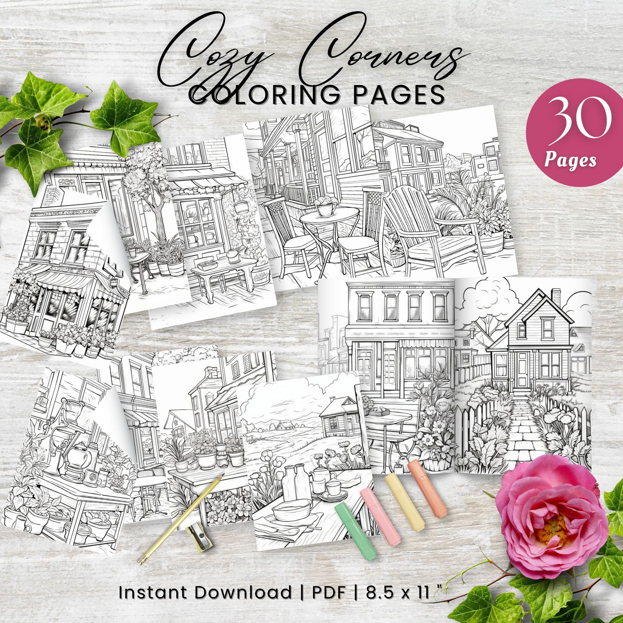 Small Town Coloring Book Hygge Coloring Page for Adult - Etsy