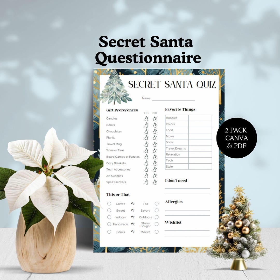 Secret Santa Questionnaire Family Christmas Gift Exchange Survey Form ...