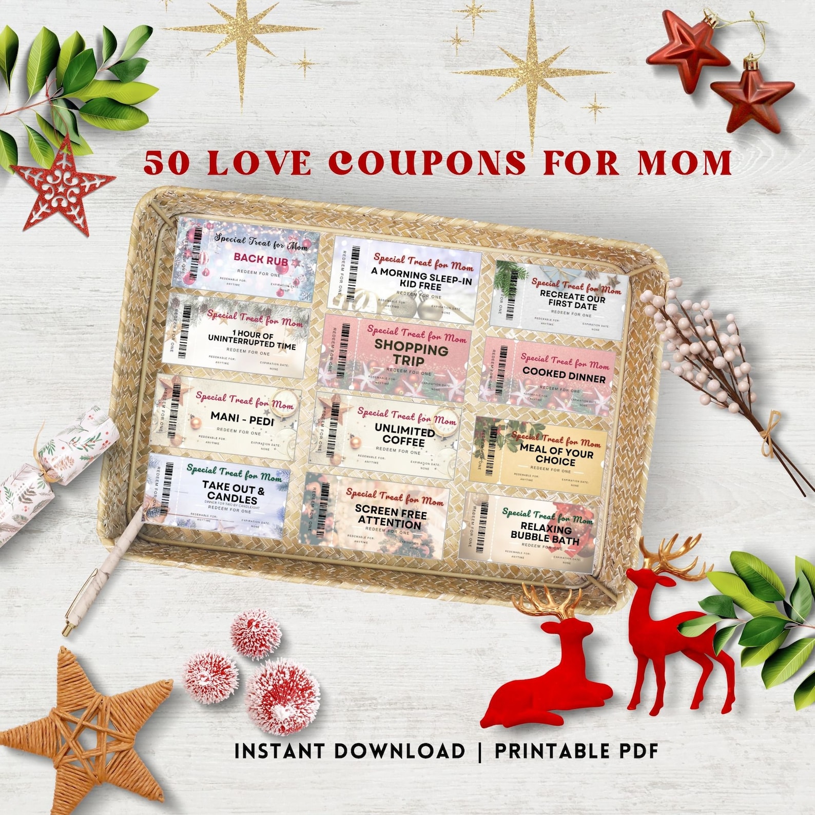 Christmas Coupon for Mom Printable Holiday Gift Voucher Love Coupon ...