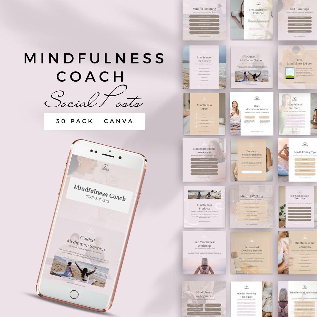 Mindfulness Coach Instagram Template Mindful Coach Social Bundle Wellness Coaching Posts Mental ...