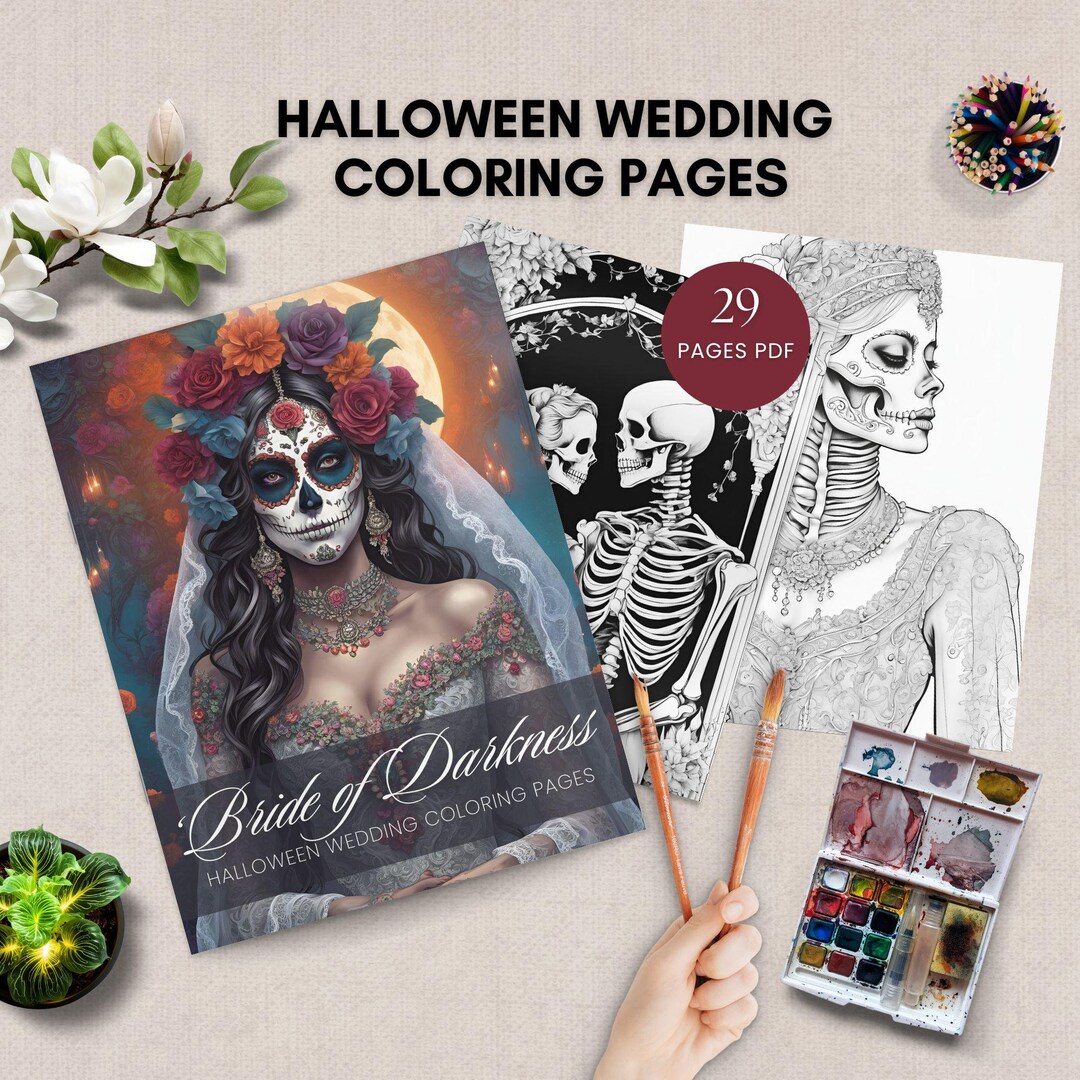 Halloween Wedding Coloring Page for Adults Zombie Bride Coloring Book ...