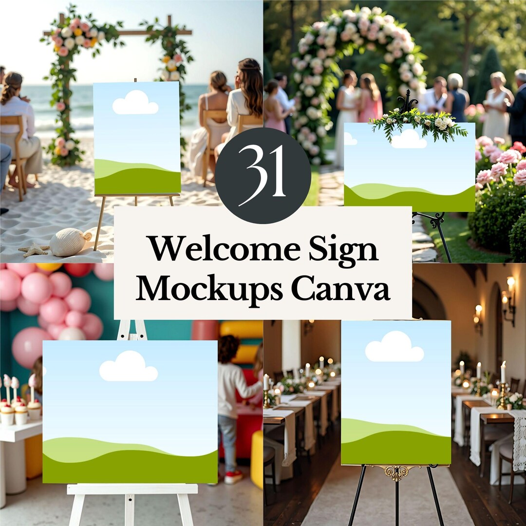 Welcome Sign Mockup Canva Bundle Weddings Kids Display Party Events ...