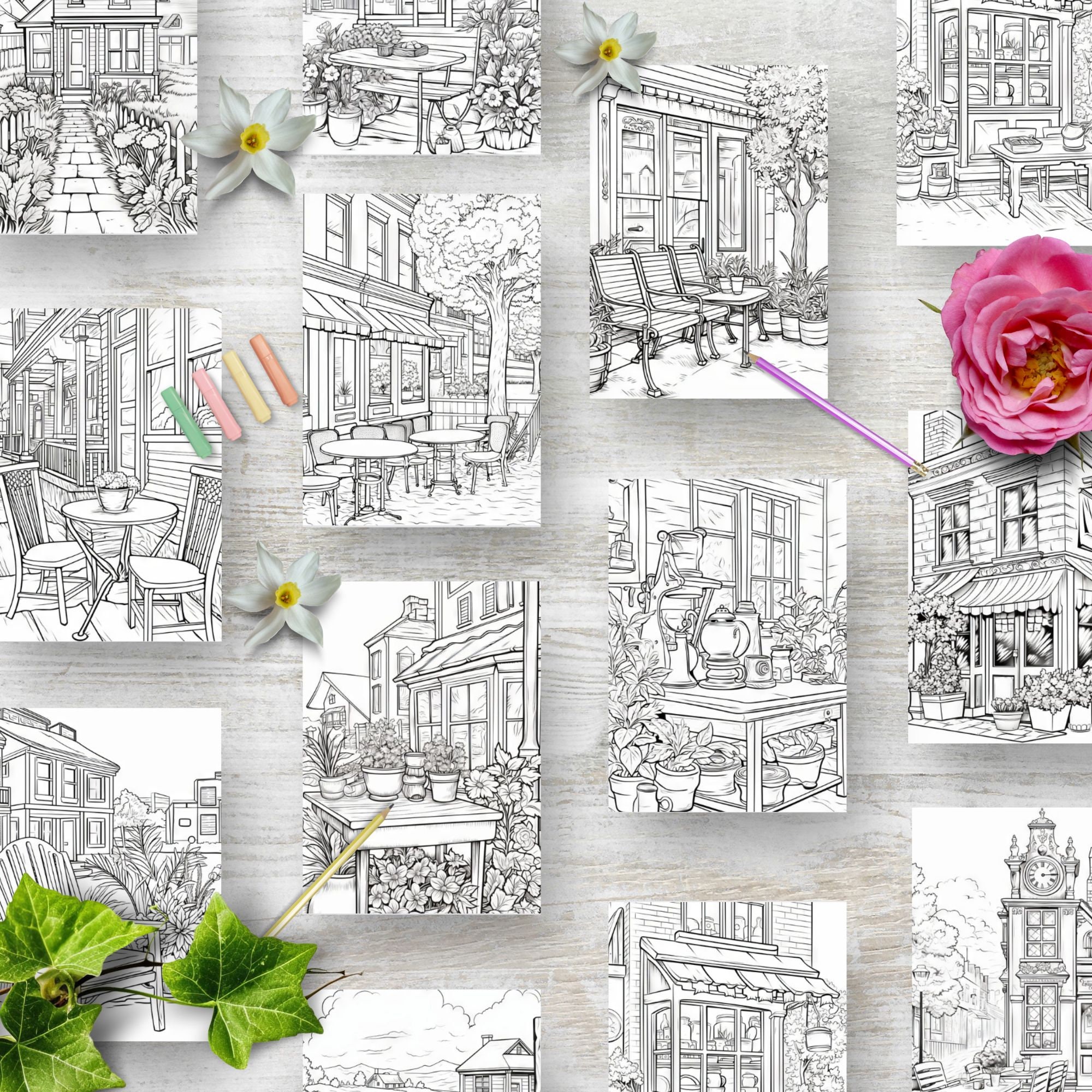 Small Town Coloring Book Hygge Coloring Page for Adult - Etsy