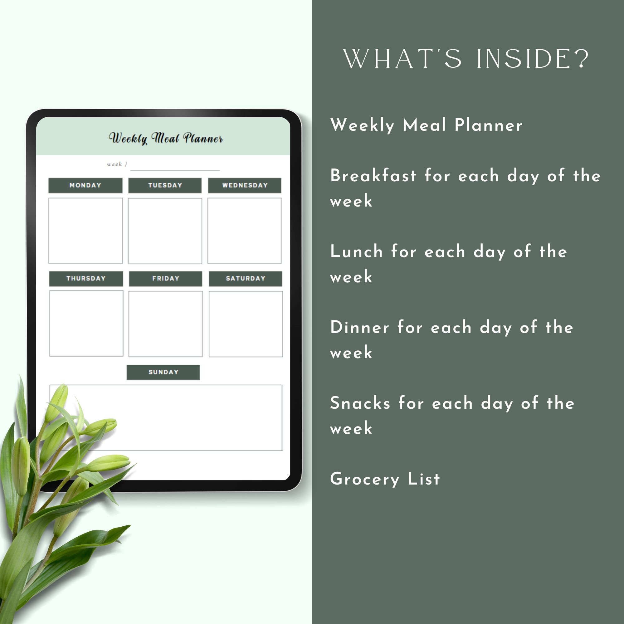Printable Weekly Family Meal Plan Template Meal Planner and Grocery ...