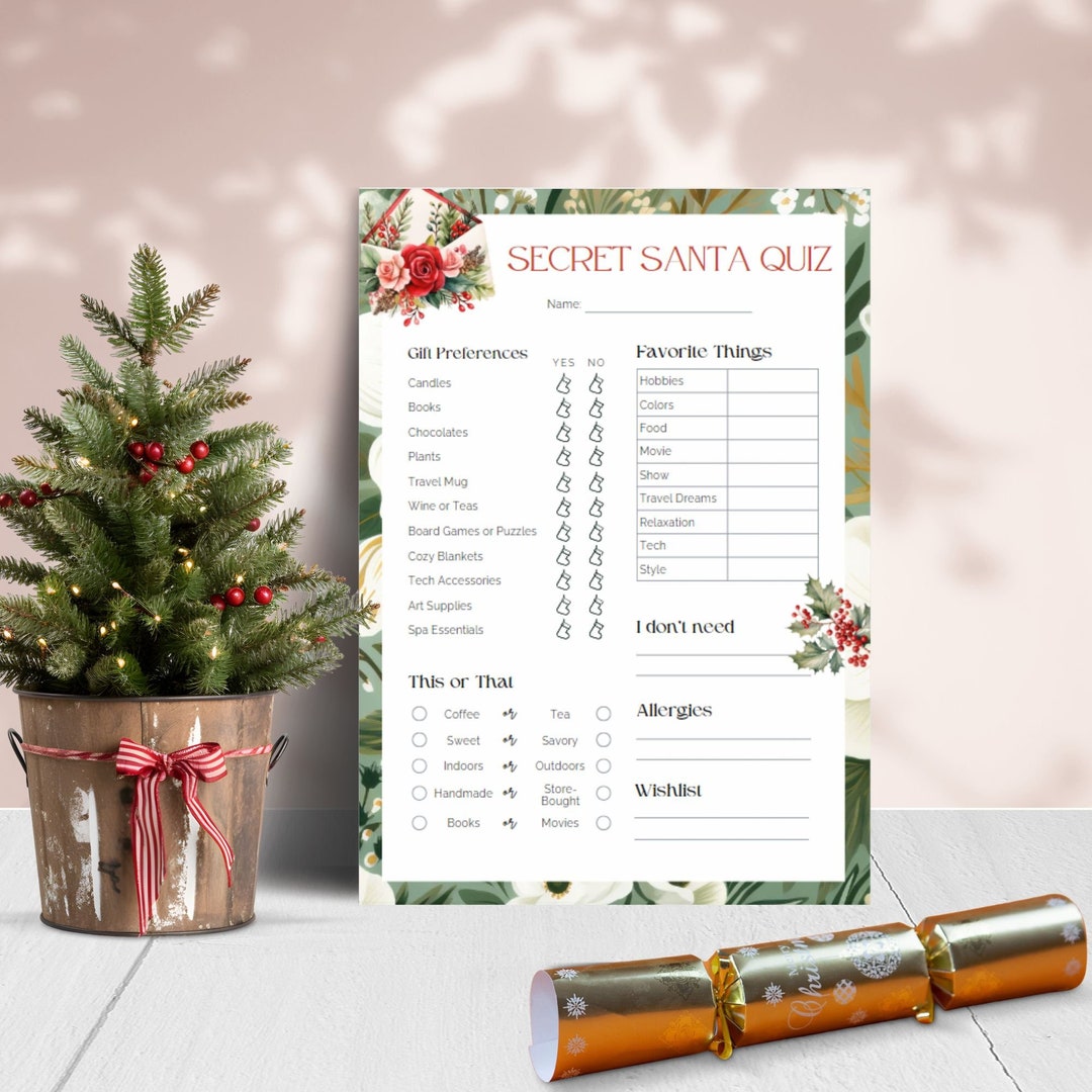 Secret Santa Quiz Secret Santa Questionnaire Christmas Gift List ...