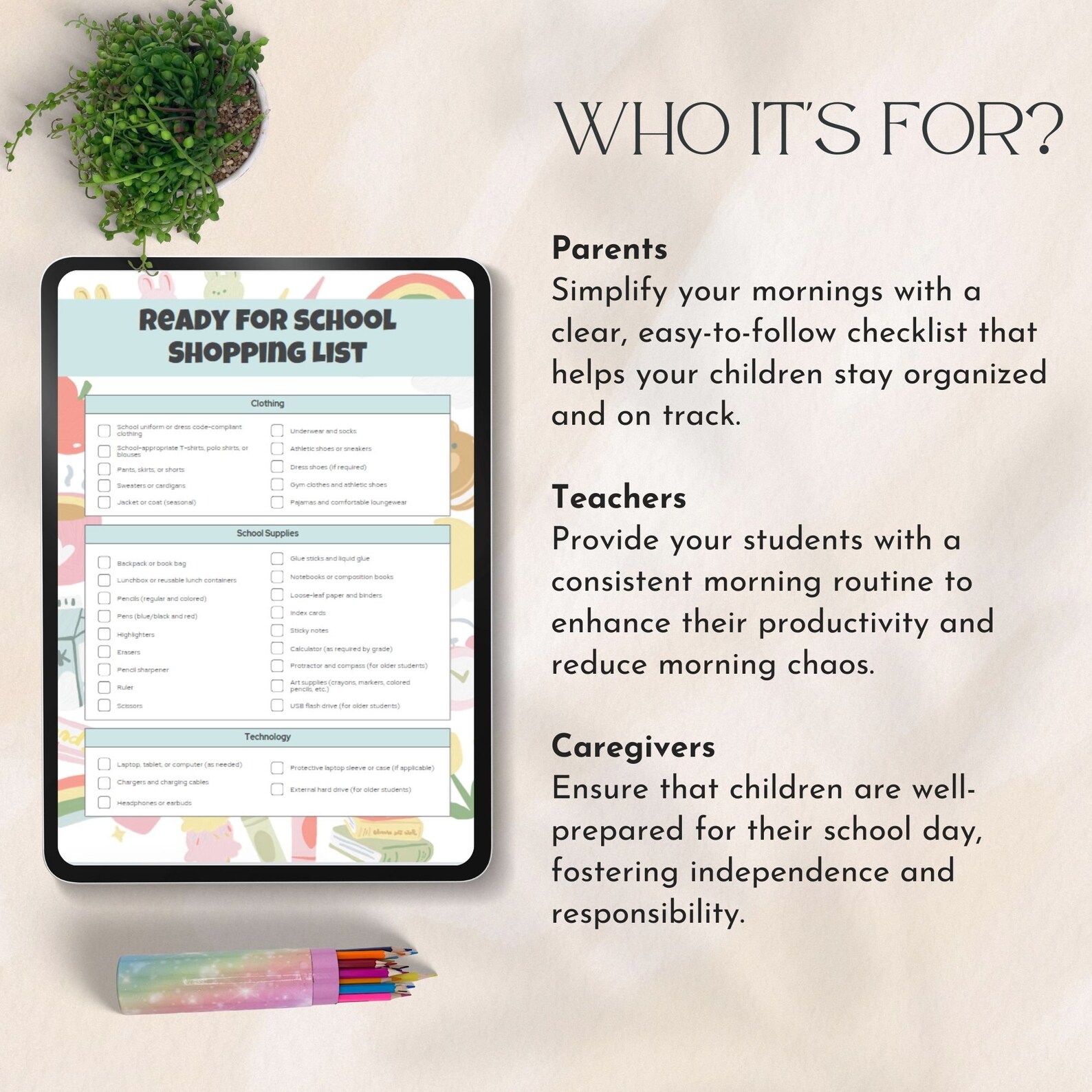 Ready for School Checklist Shopping List Back to School Planner ...