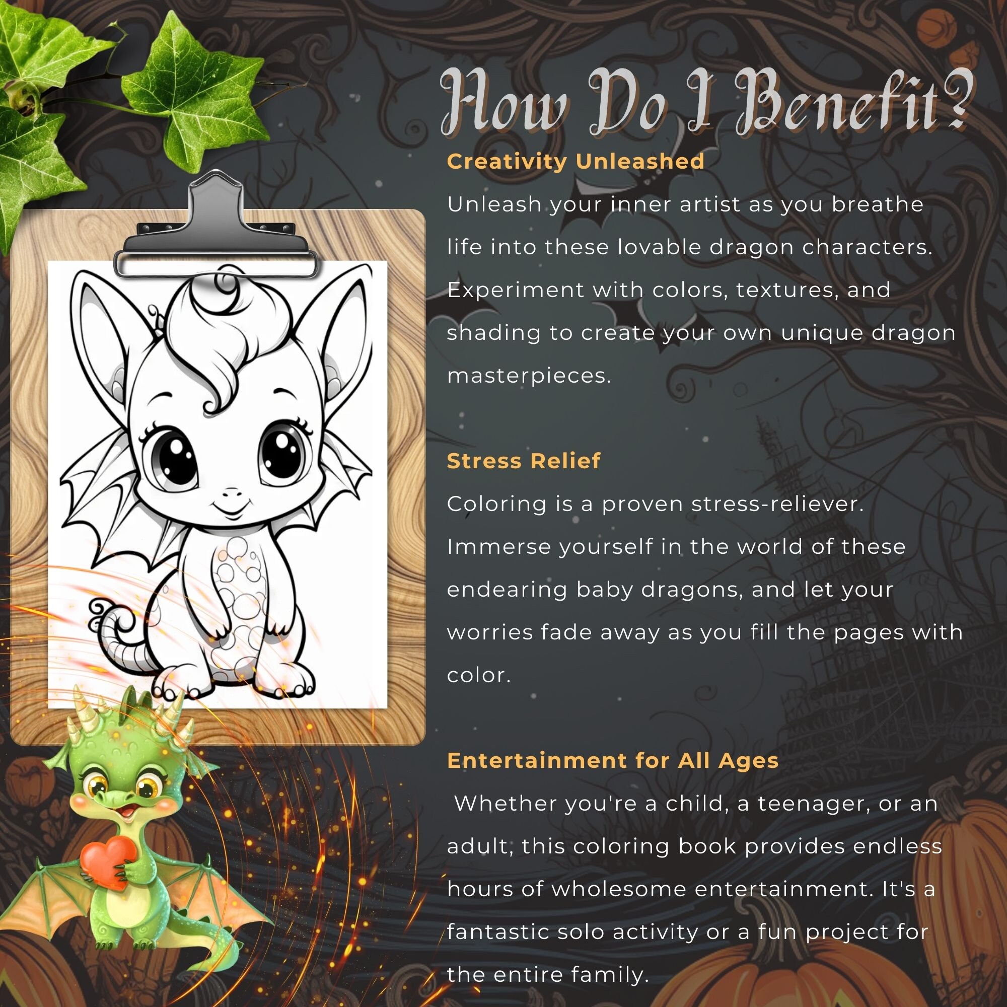 Cute Baby Dragon Coloring Page Spooky but Cute Coloring Book Cute ...