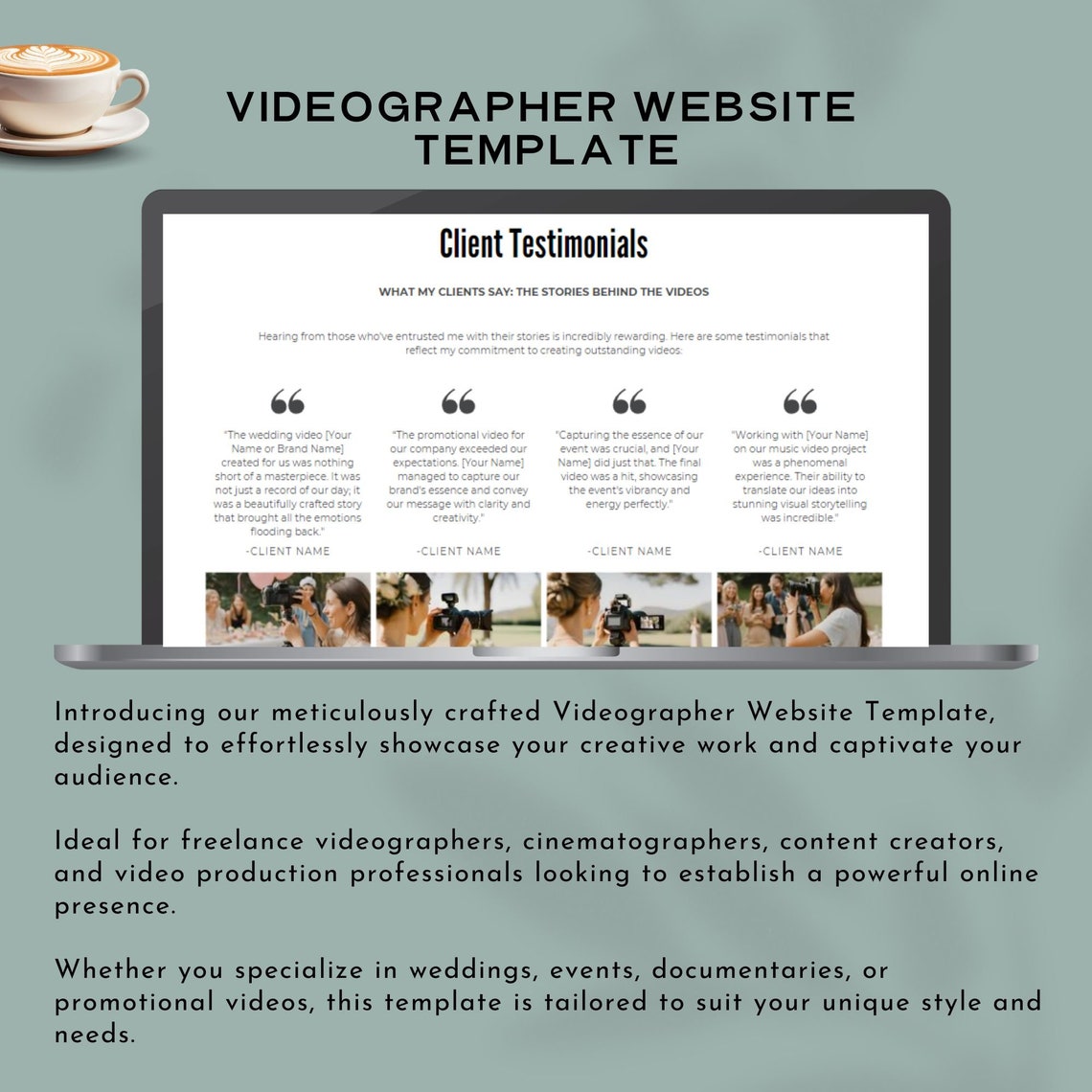 Videographer Website Template Canva Wedding Videographer Landing Page ...