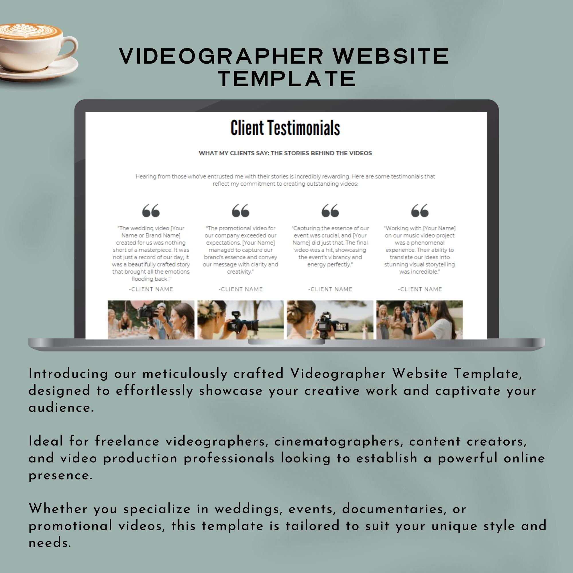 Videographer Website Template Canva Wedding Videographer Landing Page ...