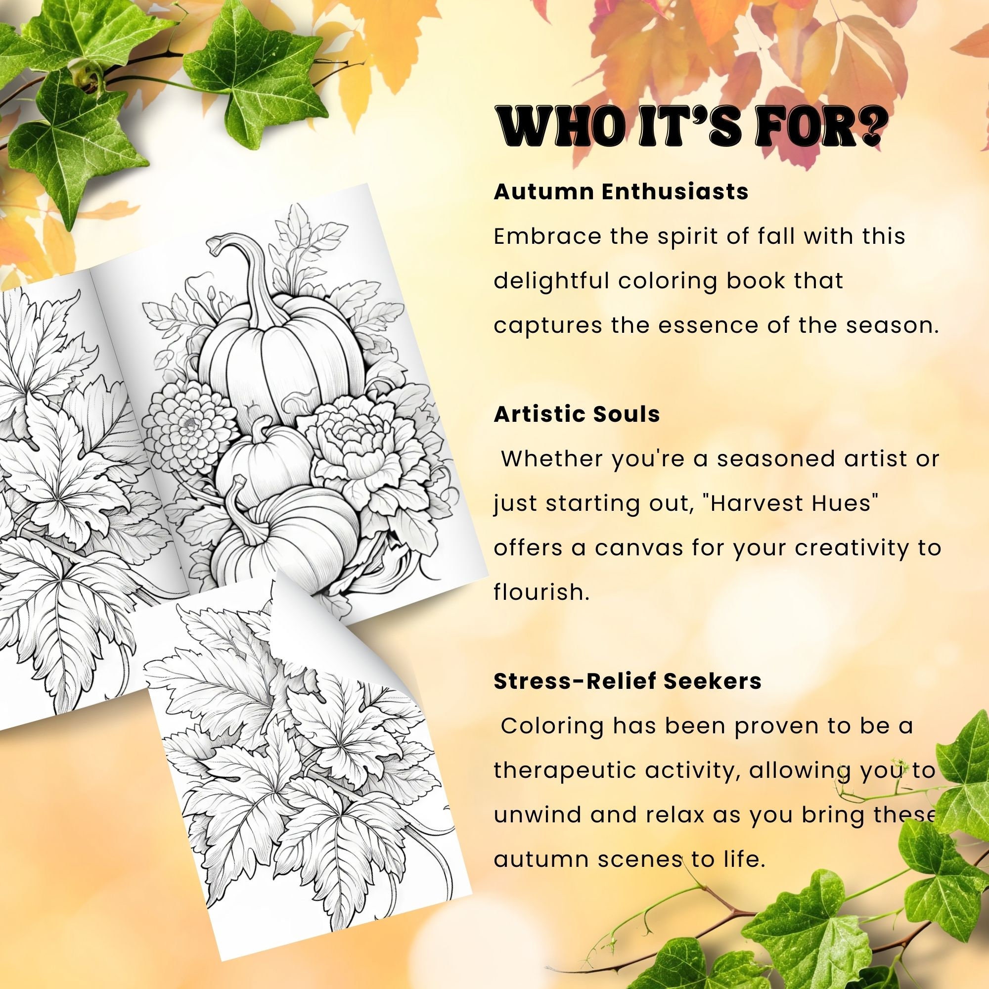 Autumn Coloring Pages for Adults Fall Autumn Coloring Book Floral ...