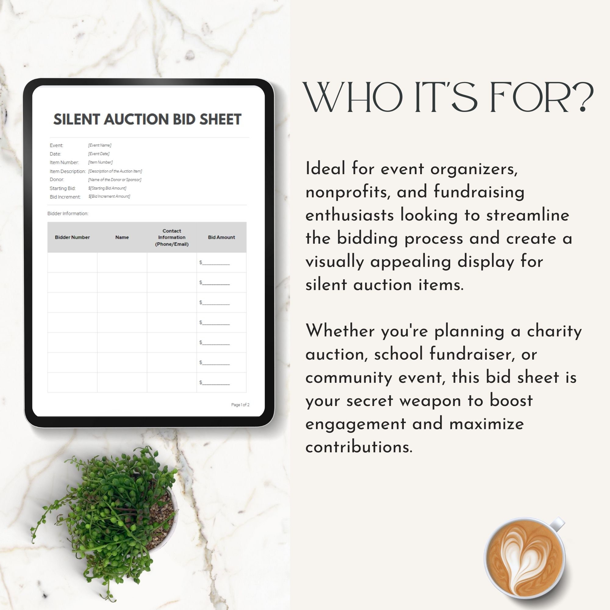 Silent Auction Template Editable Form Silent Auction Bid Sheet Canva ...