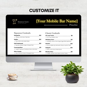 Mobile Bar Pricing Template Bartender Price Menu Cocktails Drinks List ...