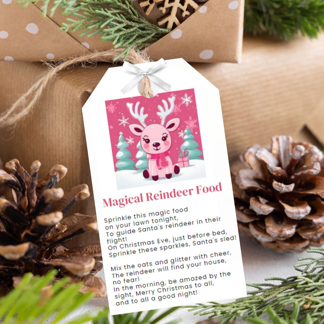 Reindeer Food Treat Topper Cute Pink Reindeer Food Bag Christmas Magic ...