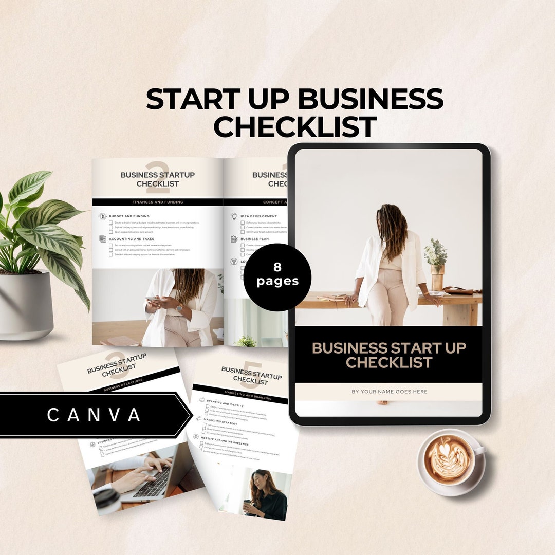 Start up Business Checklist Template Canva Business Startup Planner ...