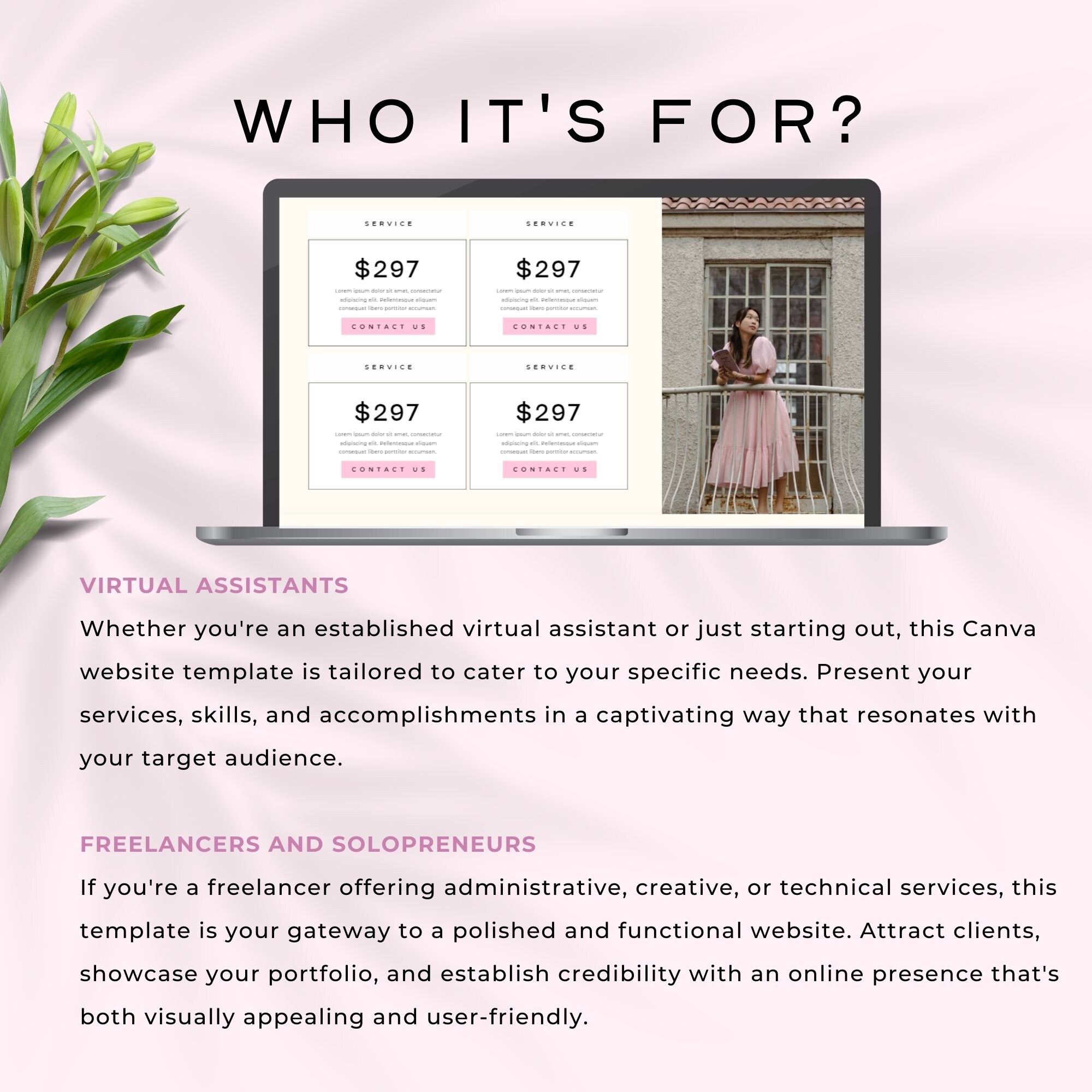 Canva Website Template for Virtual Assistant VA Canva Design Landing ...