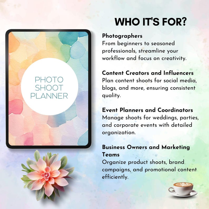 Photo Shoot Planner Template Styled Wedding Photo Shoot Organizer Event ...