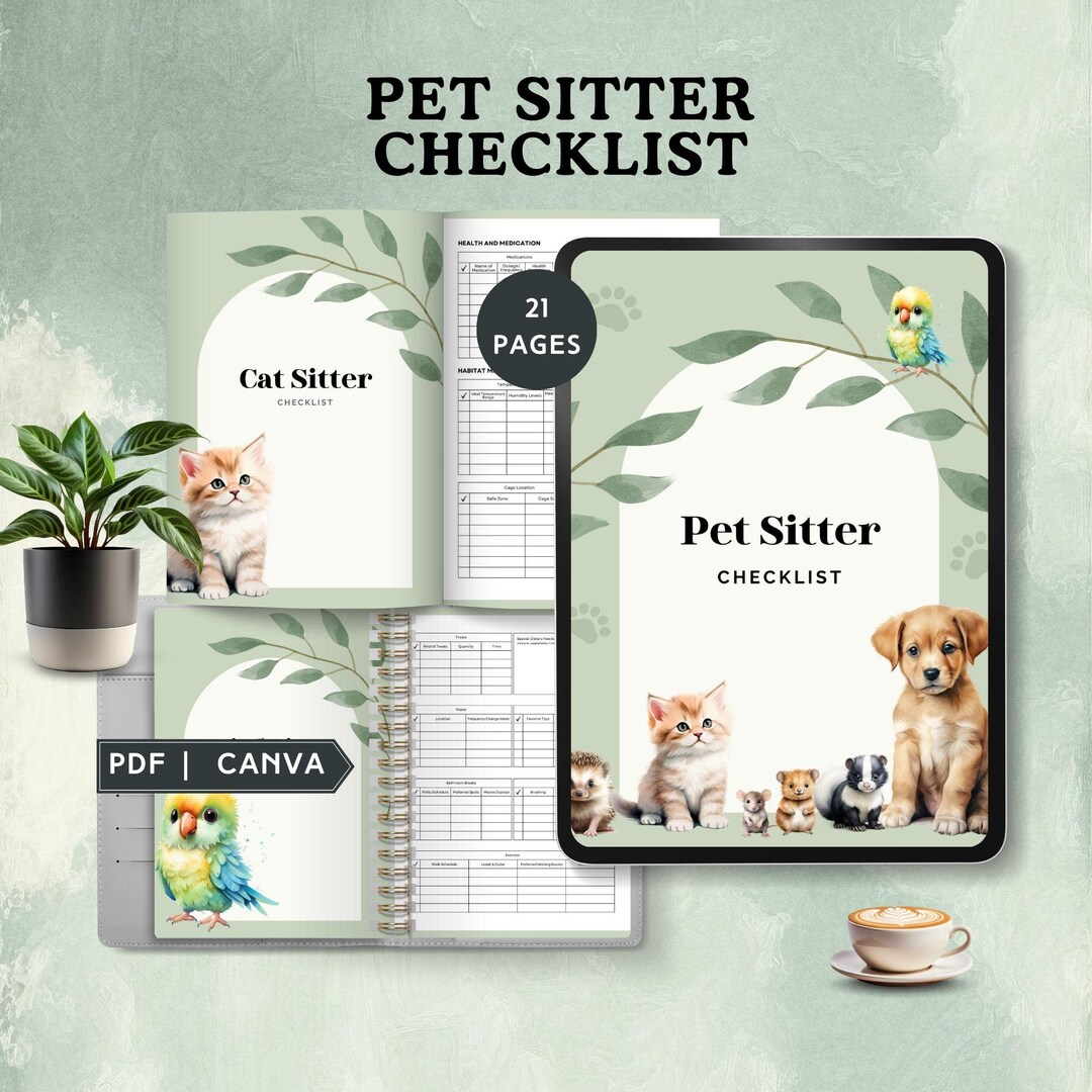 Pet Sitter Checklist Pet Care Tracker Dog Sitter Notes Template Cat ...