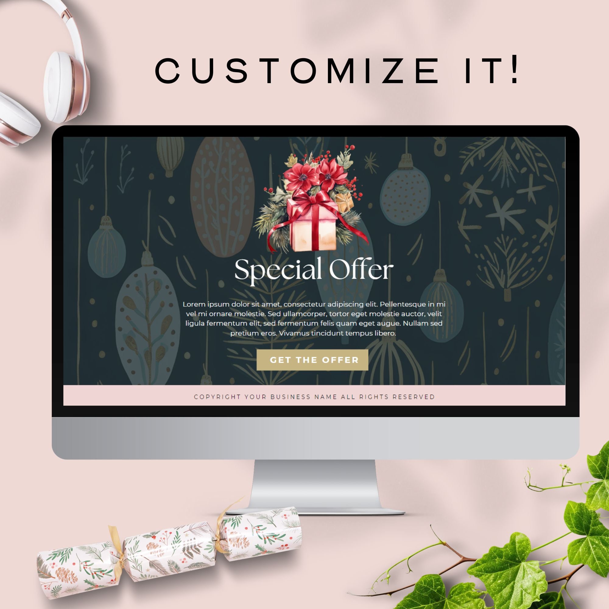 Canva Website Template Small Business Christmas Promo Offer Xmas Sales ...