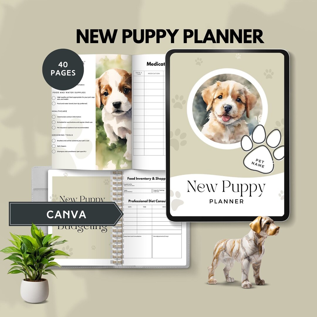 New Puppy Planner Canva Template New Dog Organizer Puppy Training ...
