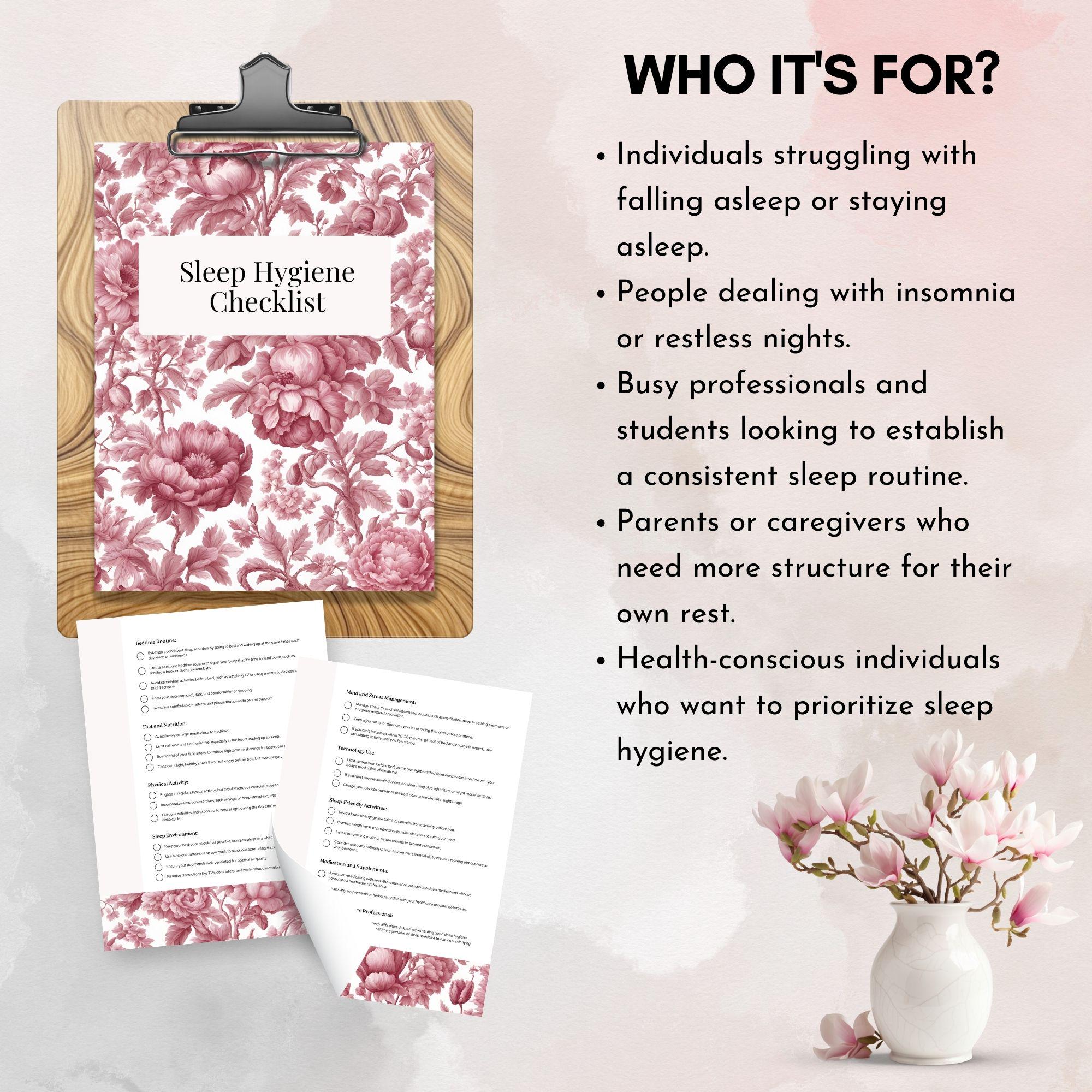 Sleep Hygiene Checklist Bedtime Printable Better Sleep Night Time ...