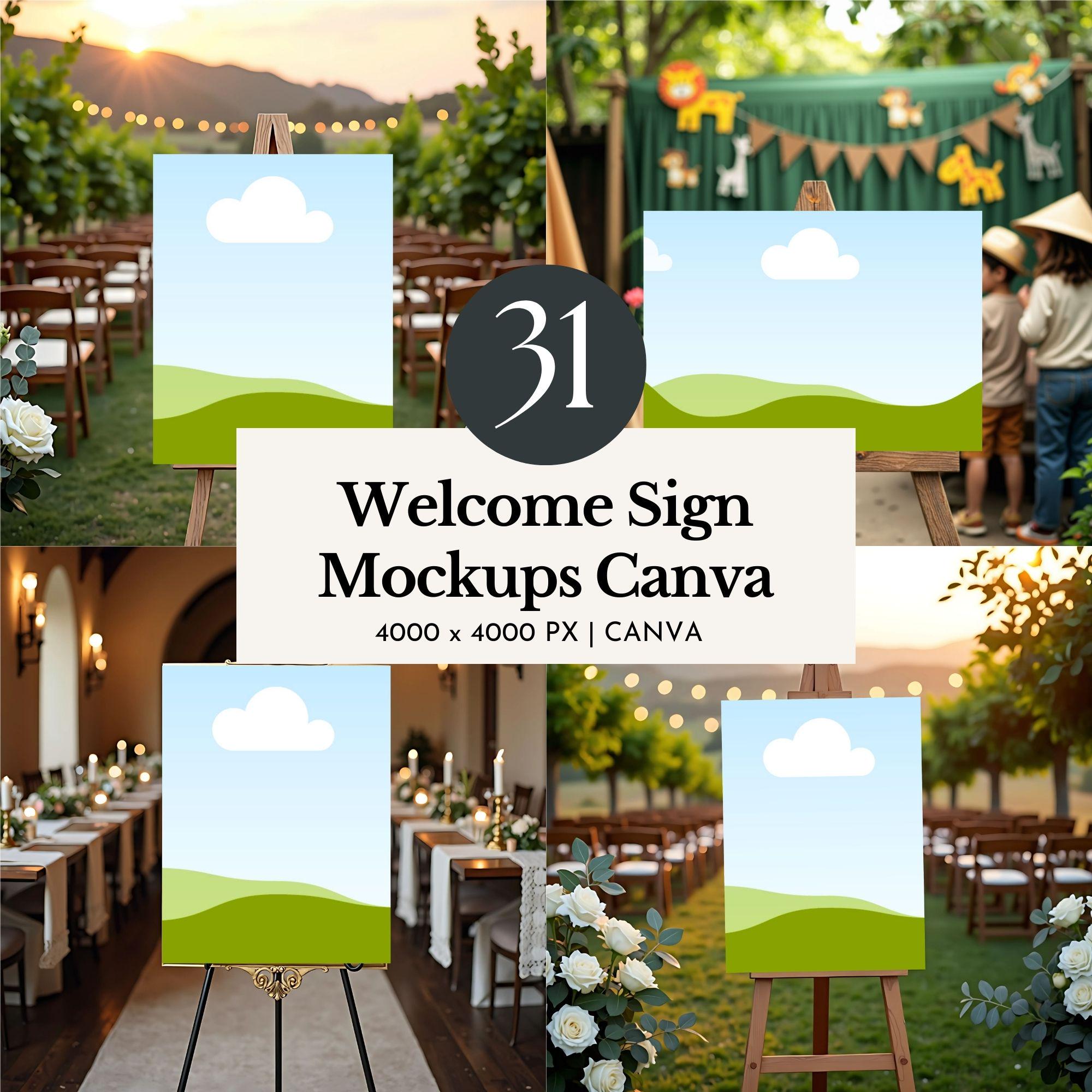 Welcome Sign Mockup Canva Bundle Weddings Kids Display Party Events ...