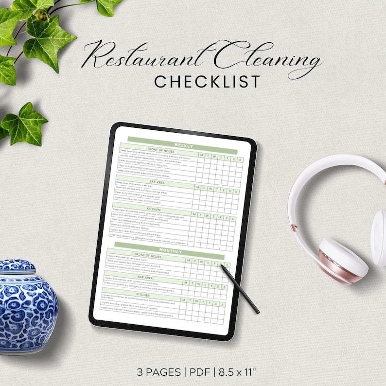 Restaurant Cleaning Checklist Printable Cleaning Schedule Planner ...