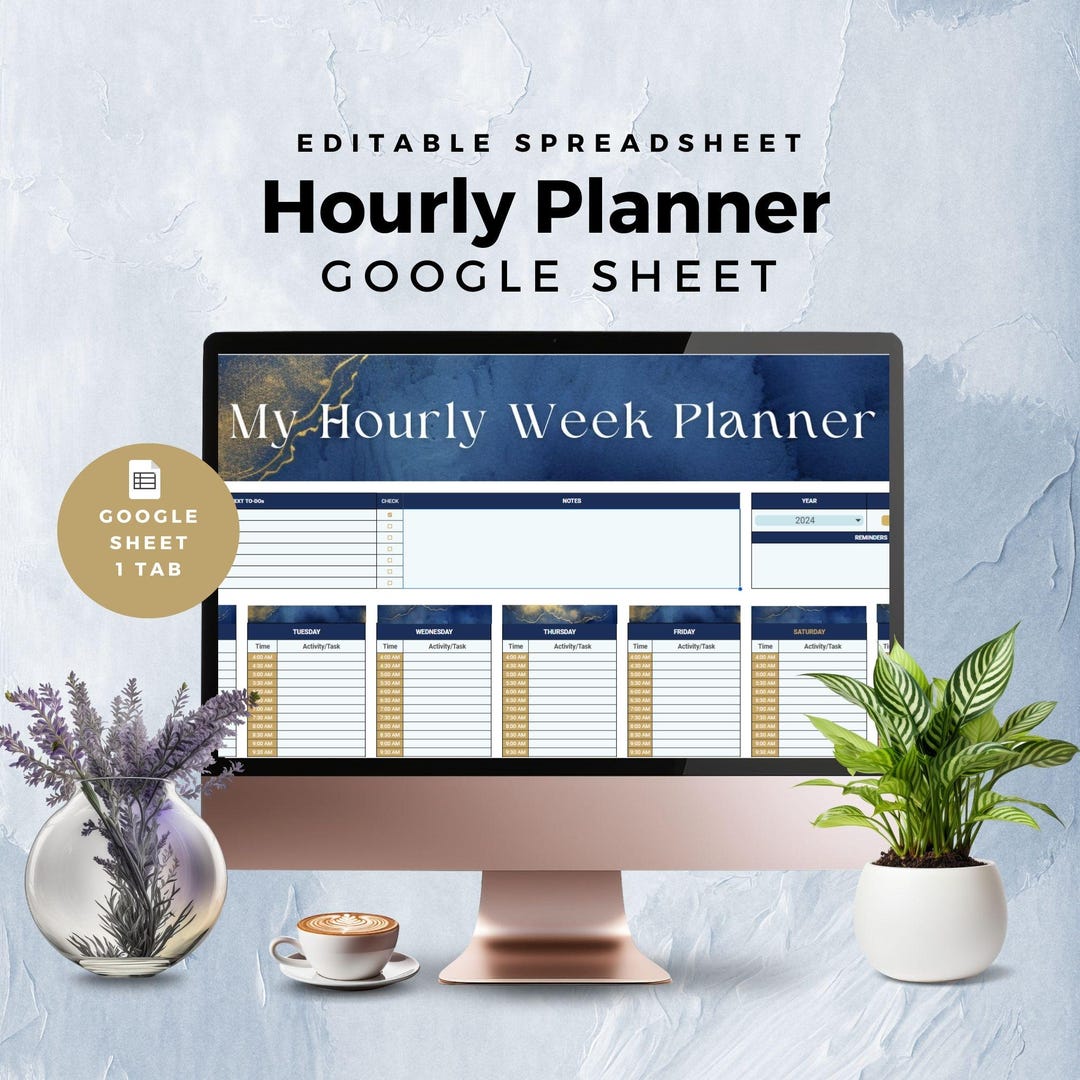 Hourly Planner Google Sheets Daily Schedule Organizer to Do List ...