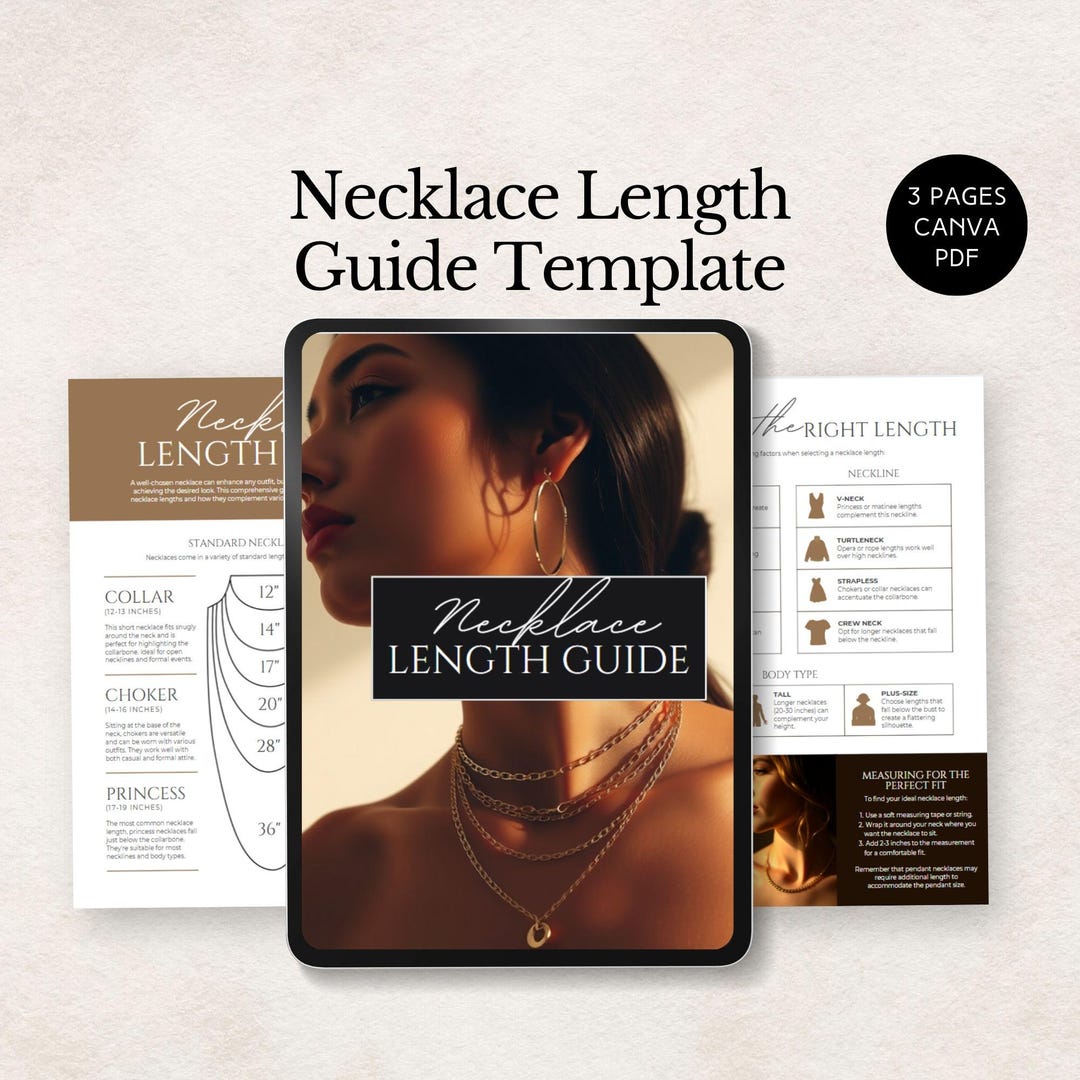 Necklace Length Guide Editable Jewelry Size Chart Necklace Chain ...