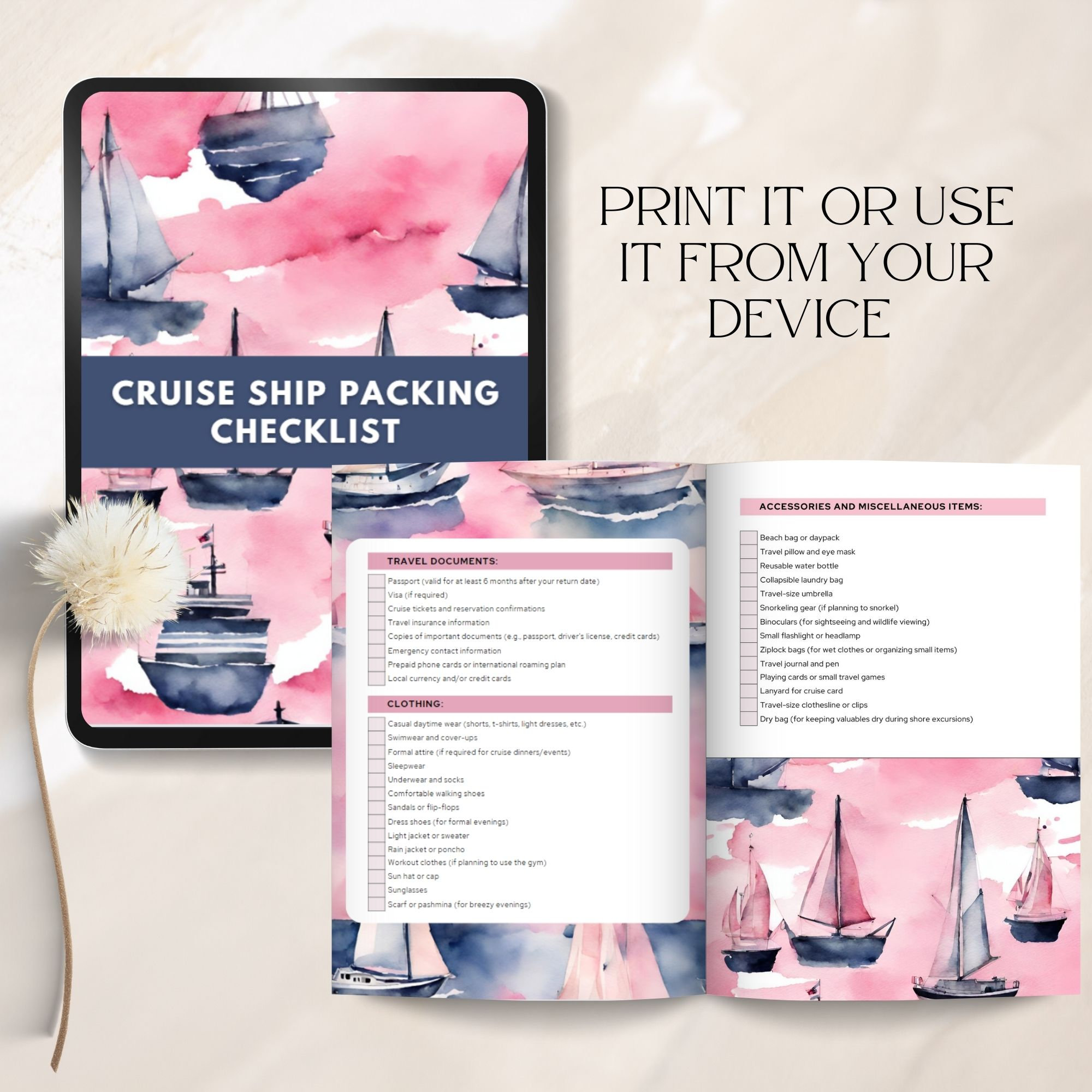 Cruise Ship Packing List Checklist Printable Summer Vacation Planner ...
