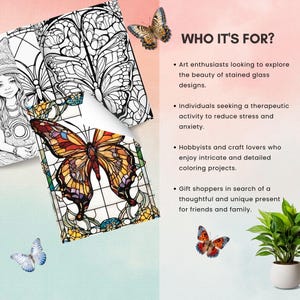 Stained Glass Butterfly Coloring Book for Adults Kid Butterflies Glass ...