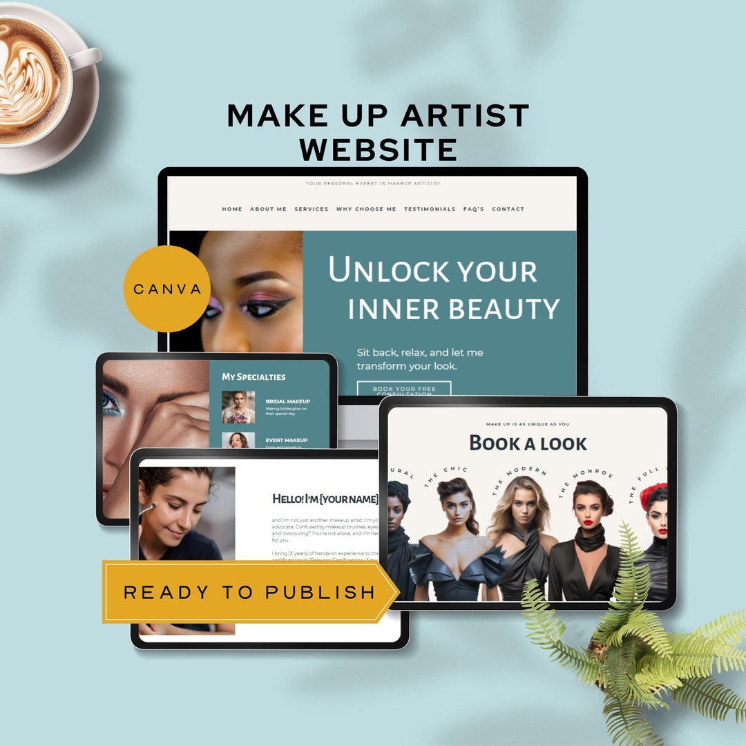 Make up Artist Website Template Canva Beauty Blogger Influencer Landing ...