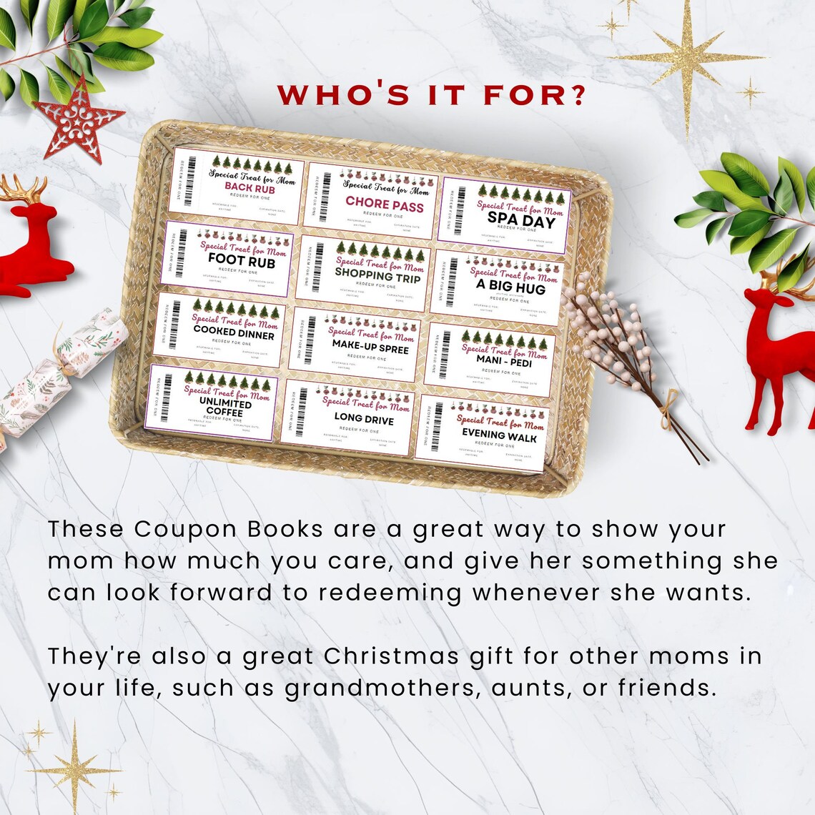 Christmas Coupon for Mom Printable Holiday Gift Voucher Love Coupon ...