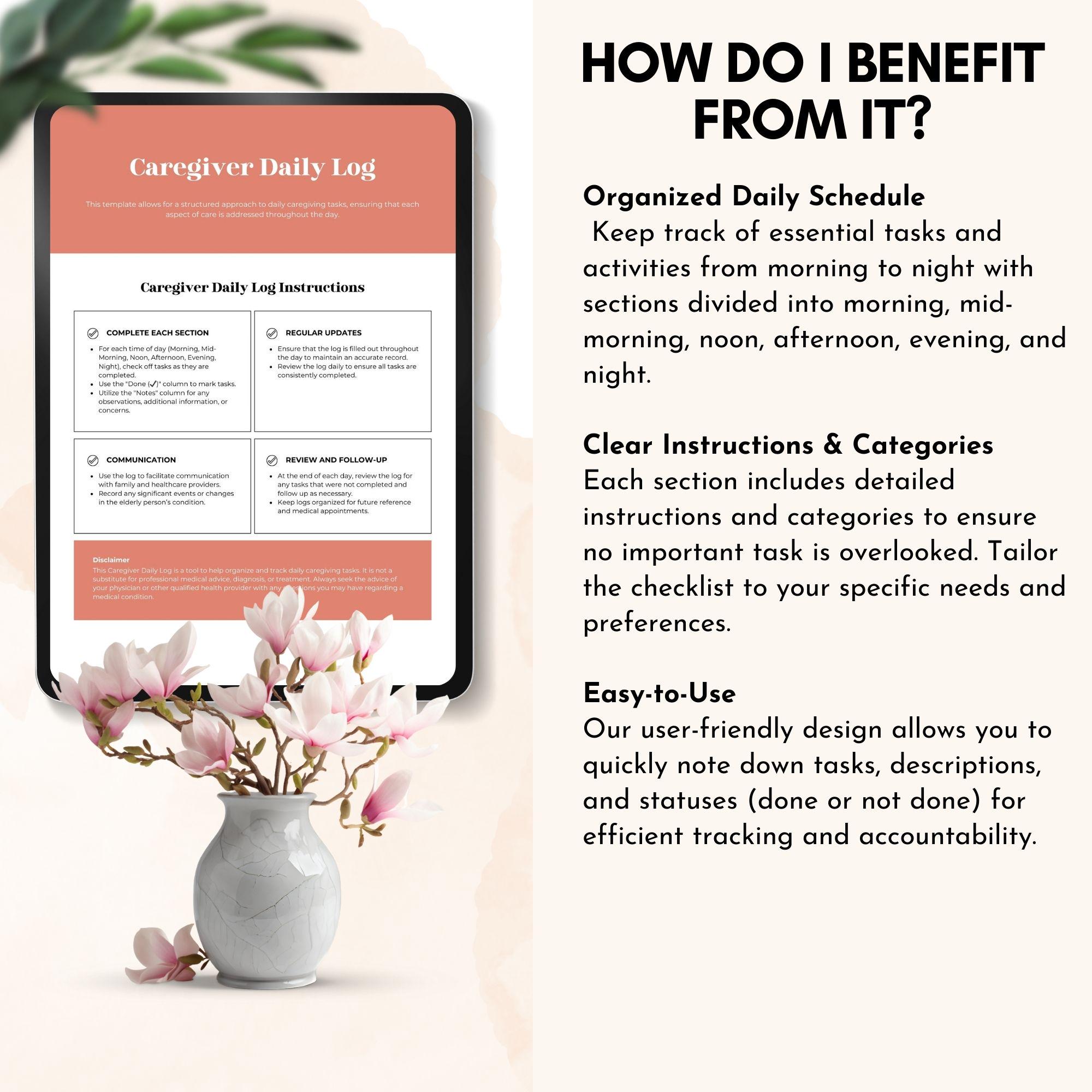 Daily Checklist for Elderly Caregiver Journal Senior Care Daily Tasks ...