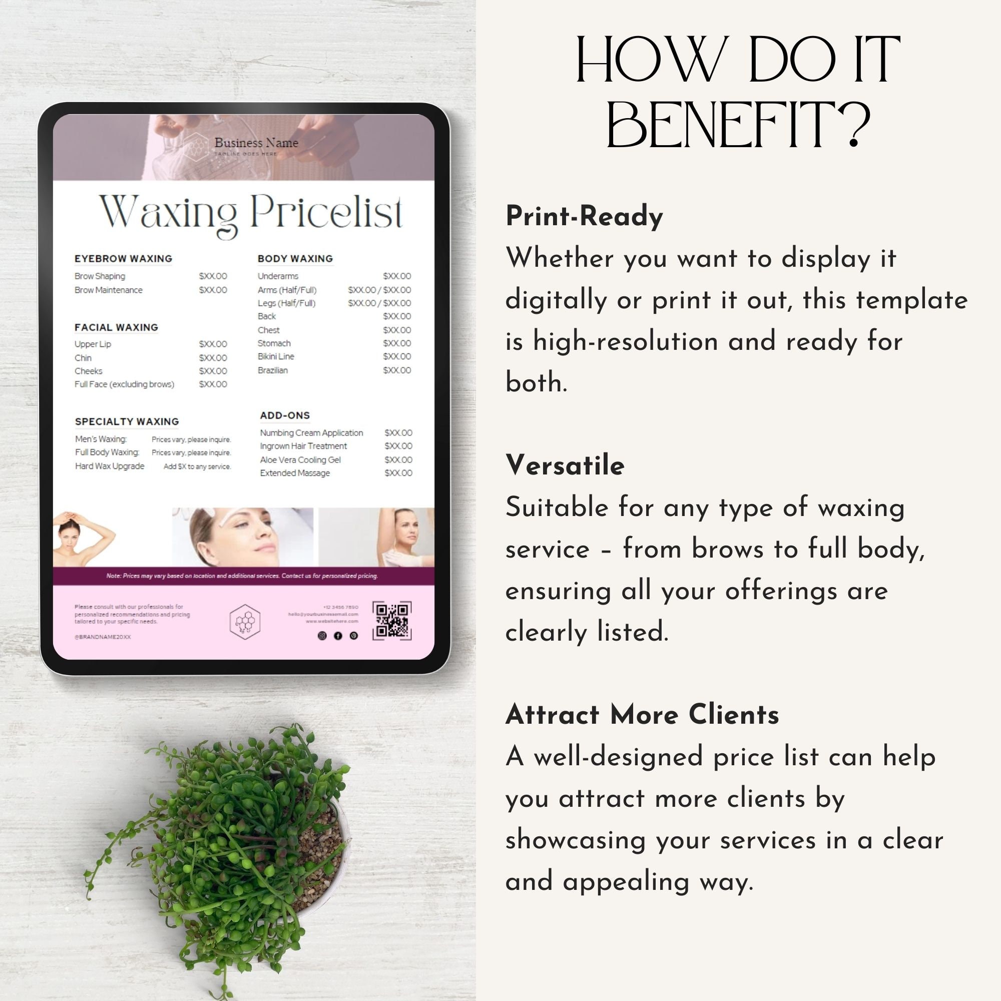 Waxing Services Price List Template Canva Brazilian Waxing Bikini Flyer ...