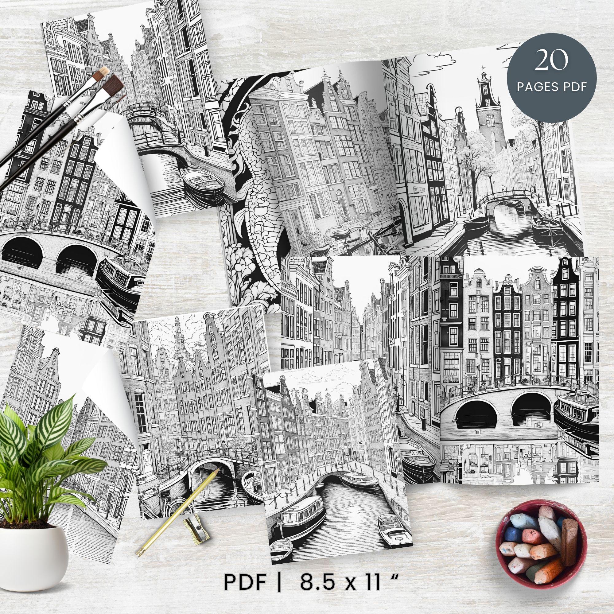 Adult Coloring Pages Amsterdam Color Page Dutch Architecture Landmark ...
