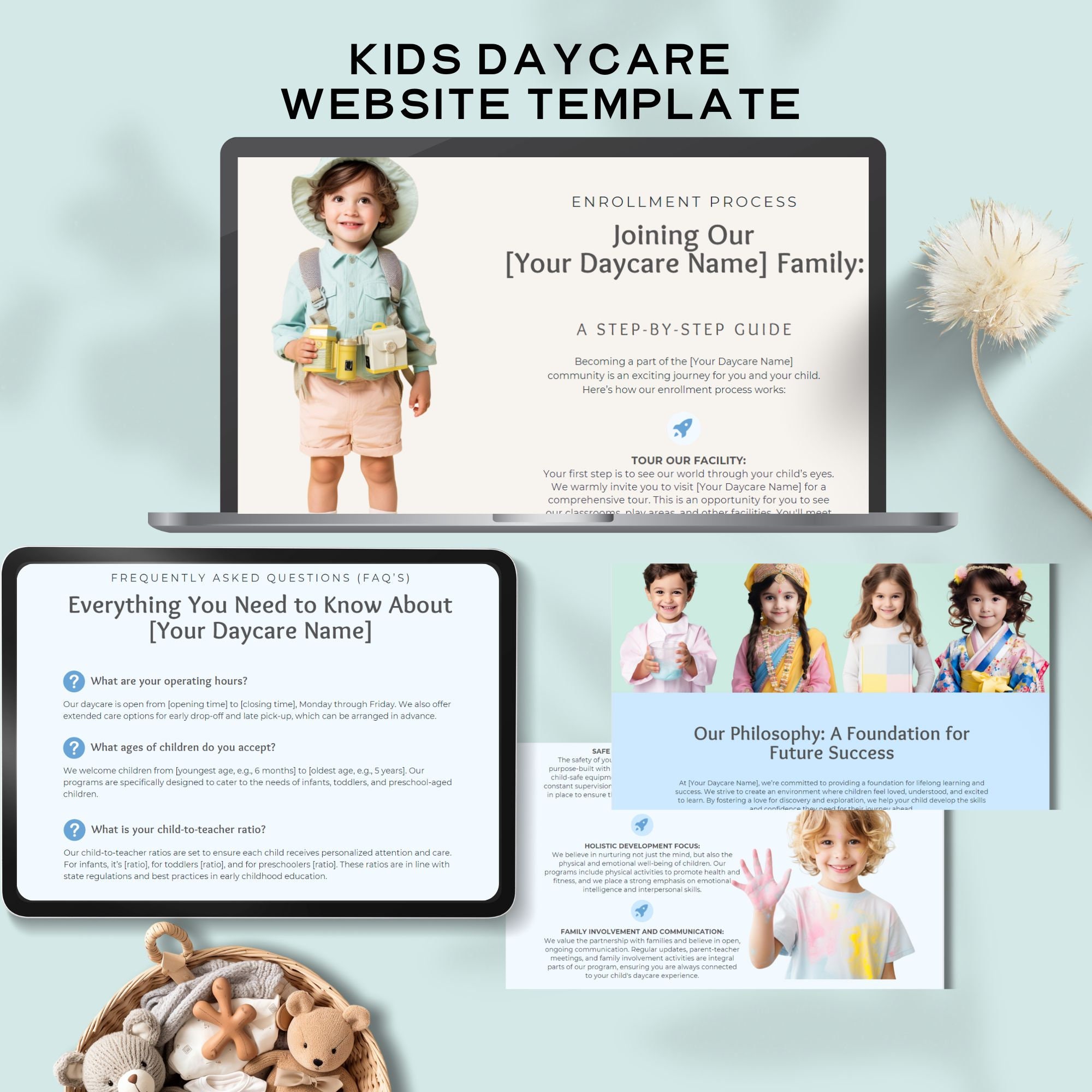 Kids Daycare Website Template Canva Childcare Nursery Provider Sales ...