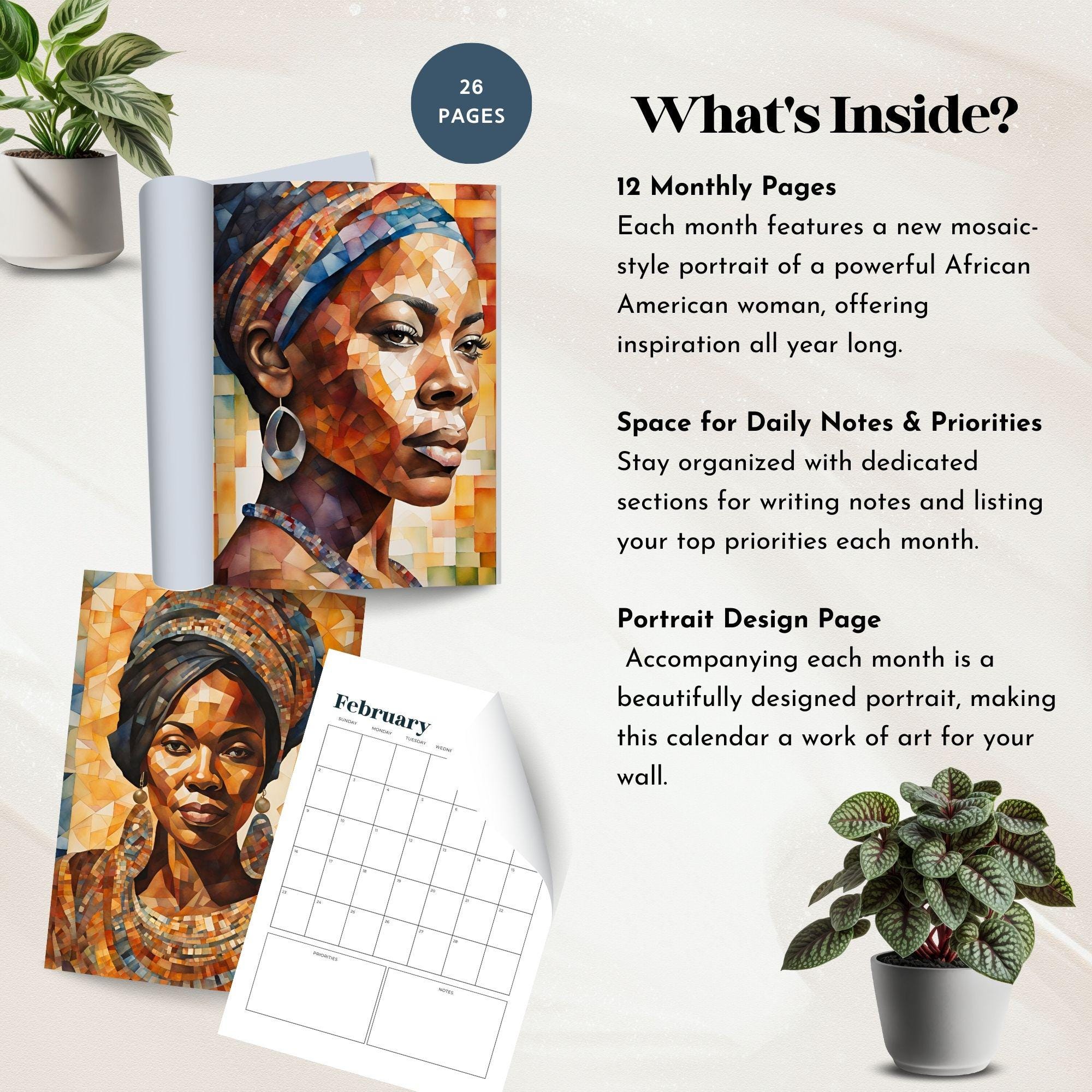 2025 Calendar African American Women Monthly Wall Hanging Calendar ...