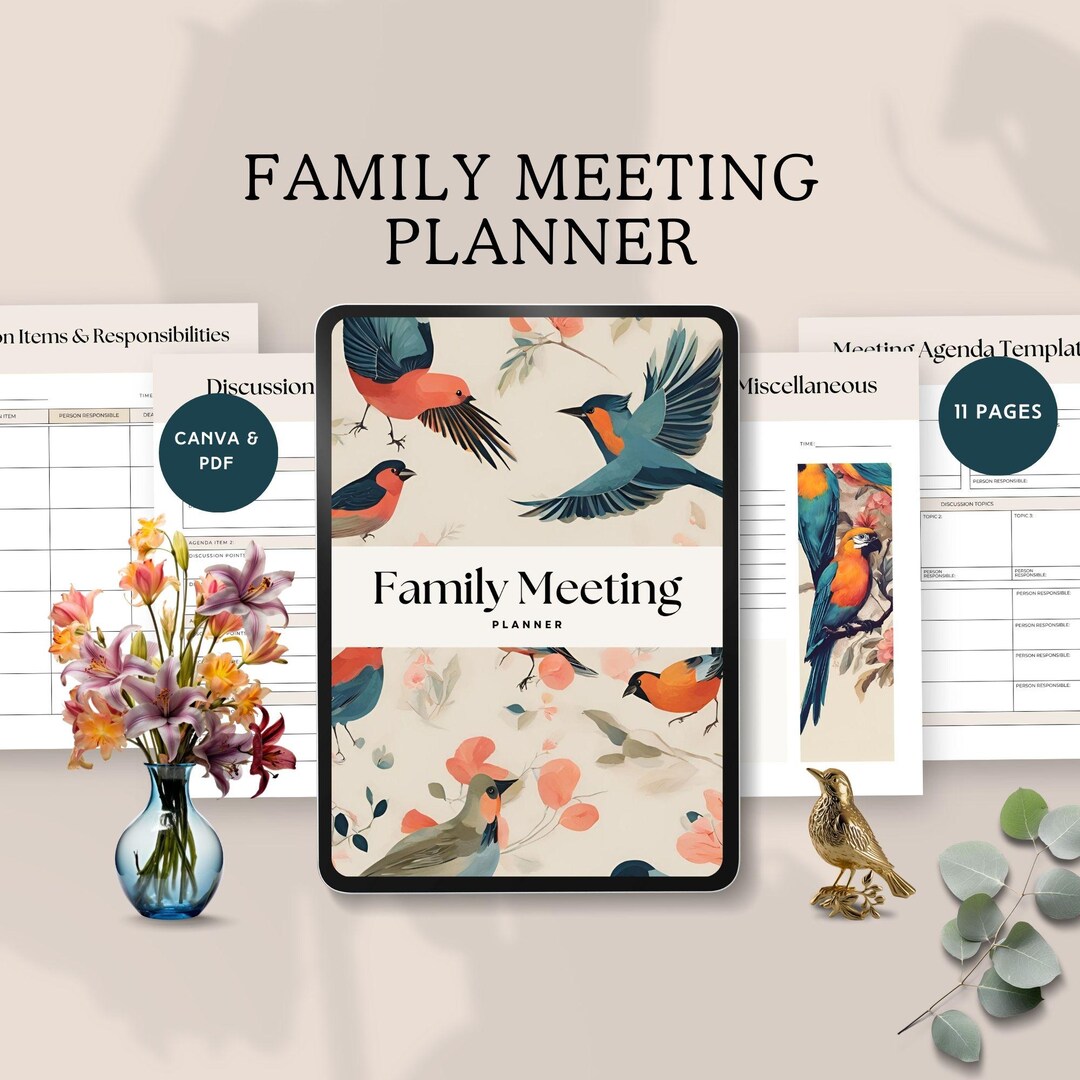 Family Meeting Planner Household Organization Template Mom Tracker ...
