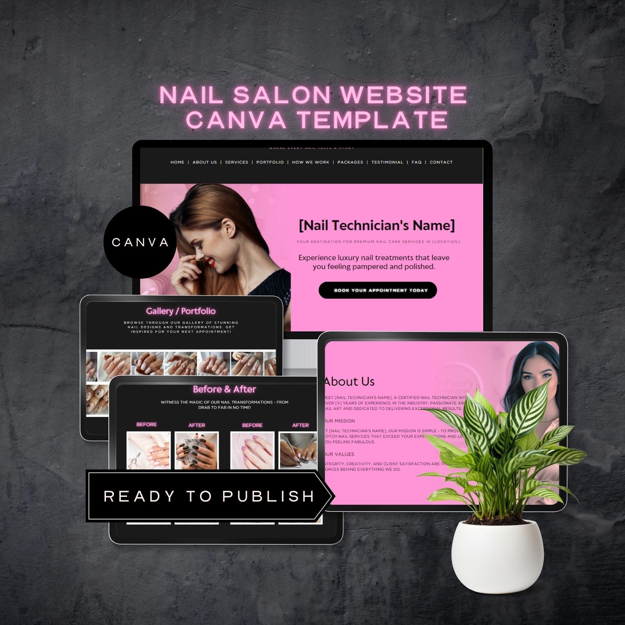 Nail Salon Website Canva Nail Tech Website Beauty Nail Technician ...