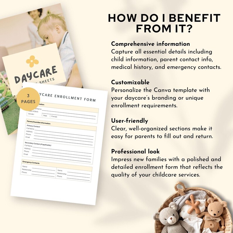 Day Care Sign in Sheet Nursery Enrollment Form Kindergarten ...