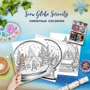 Printable Christmas Snow Globe Coloring Pages Holiday Activity Adult ...