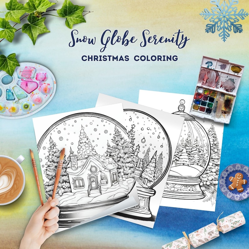Printable Christmas Snow Globe Coloring Pages Holiday Activity - Etsy