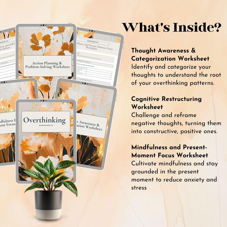 Overthinking Worksheets Anxiety Workbook Coping Skill Journal Stop Over ...