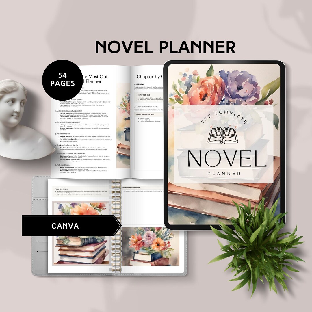 Novel Planner Printable Author Novel Writing a Book Guide Workbook Digital Story Template Plot ...