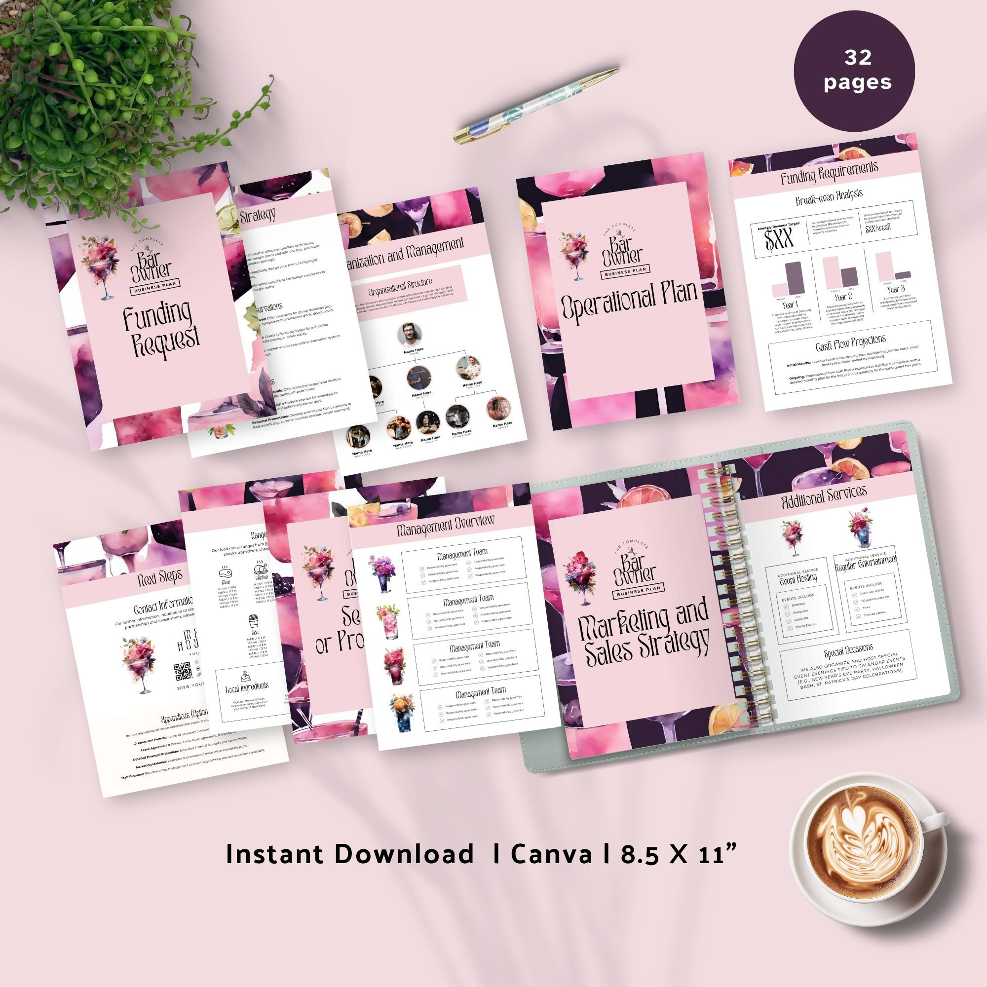 Bar Business Plan Template Cocktail Lounge Business Planner Wine Bar ...