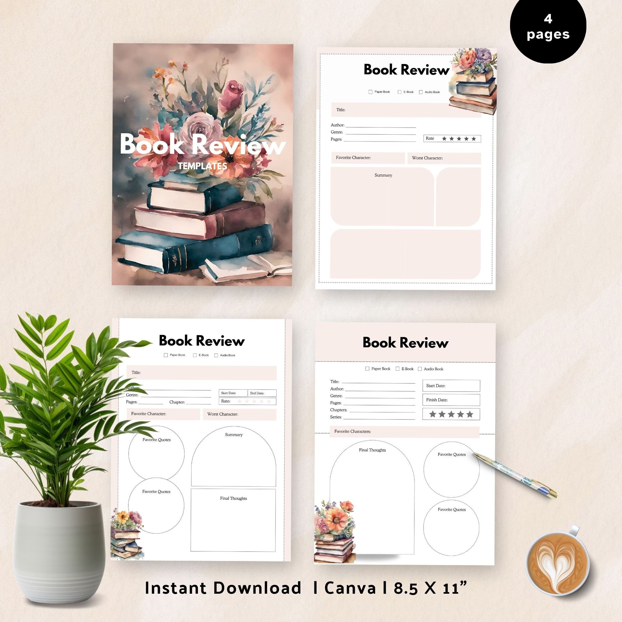 Book Review Template Canva Template for Book Reviews Digital Book ...