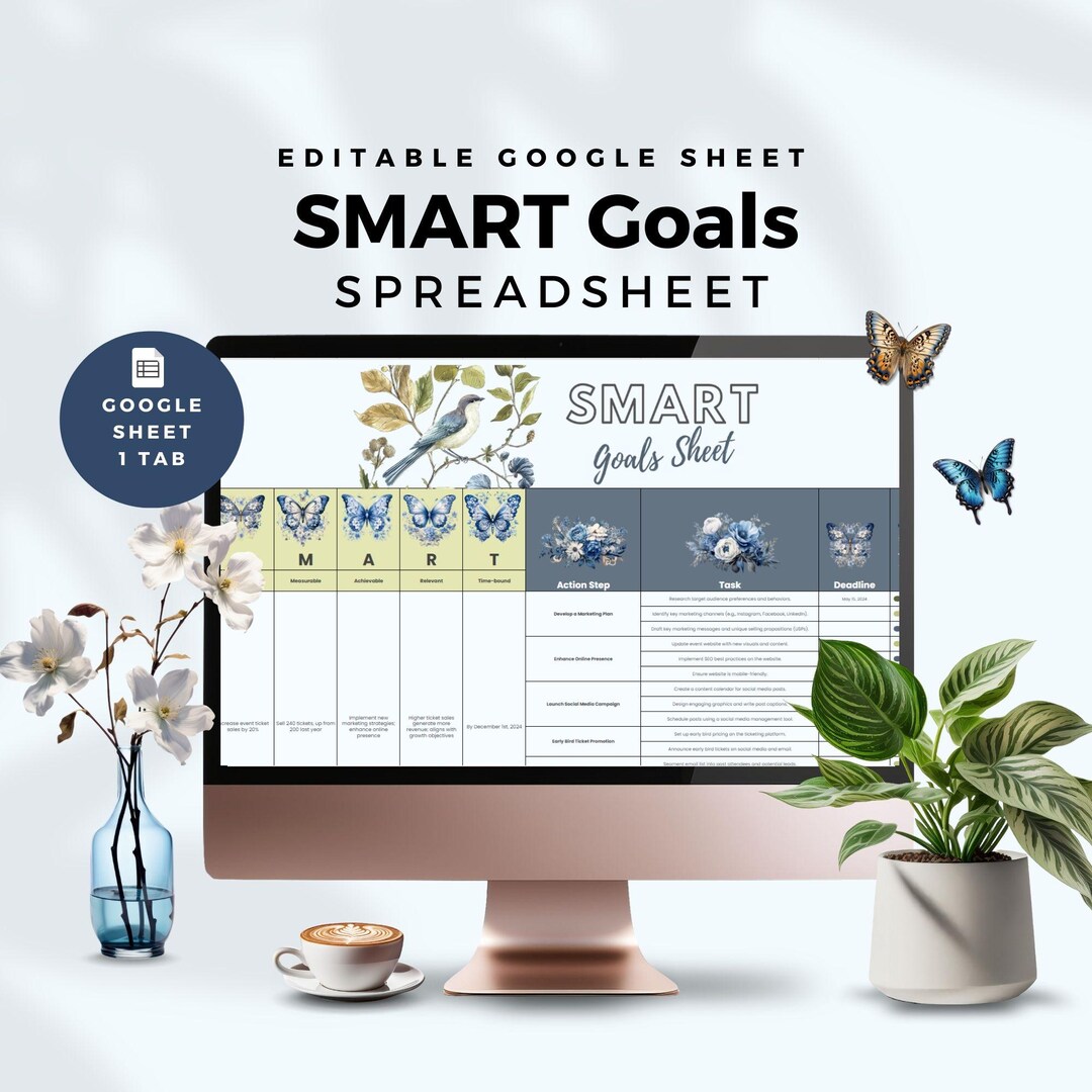 Smart Goal Google Sheet Template Goal Setting Spreadsheet Digital Goal ...