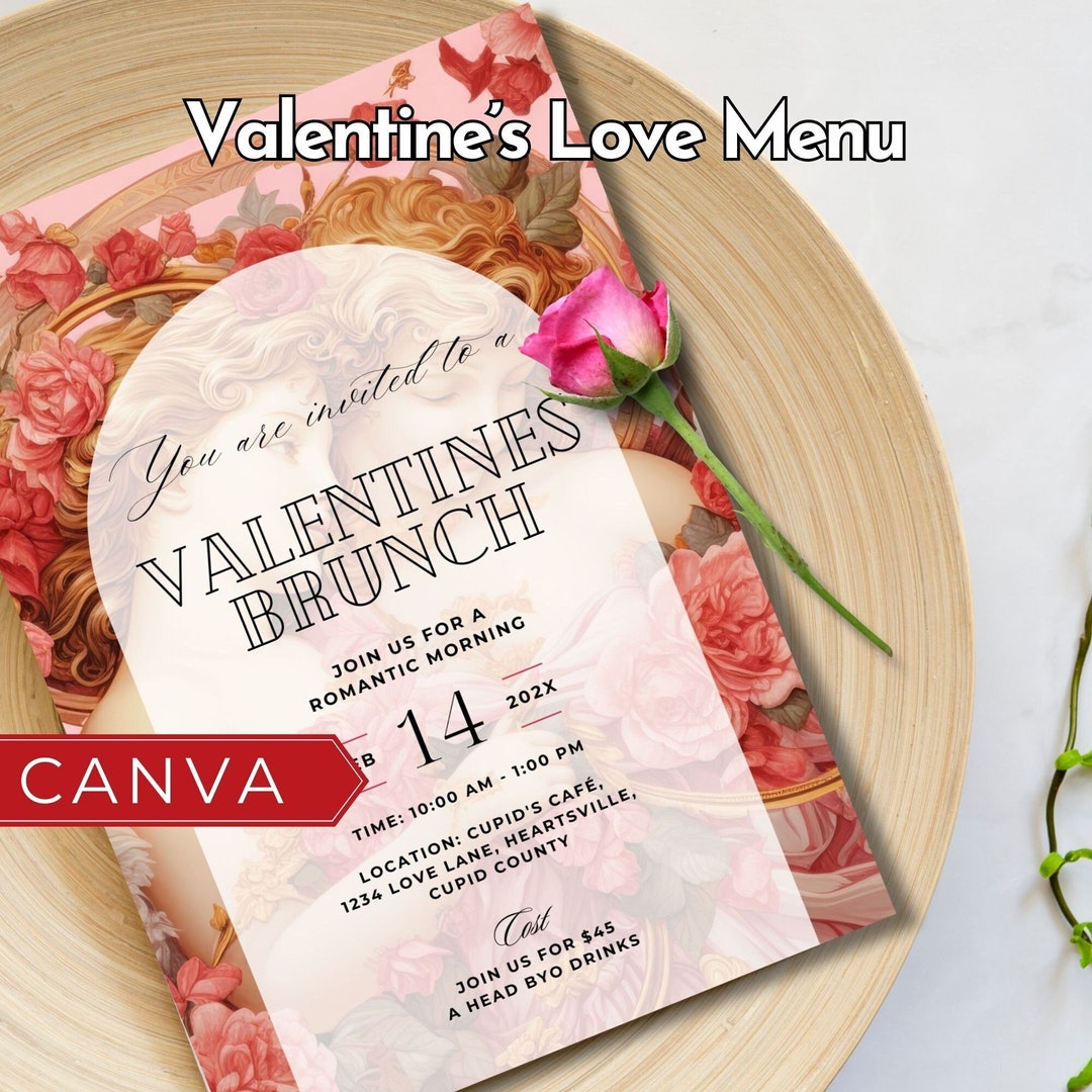 Valentine Love Menu Editable Dinner Party Menus Valentine's Day Menu ...