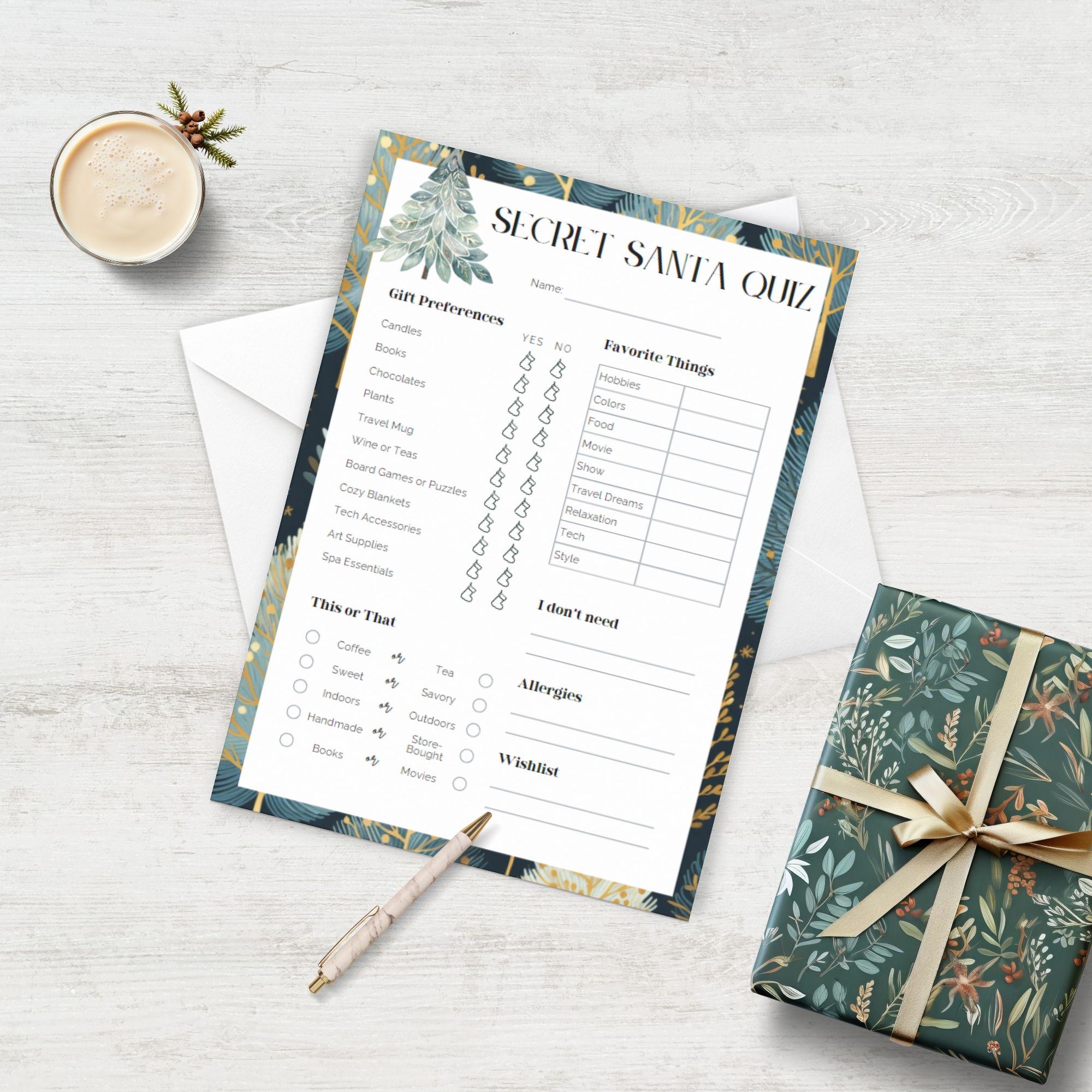 Secret Santa Questionnaire Family Christmas Gift Exchange Survey Form ...